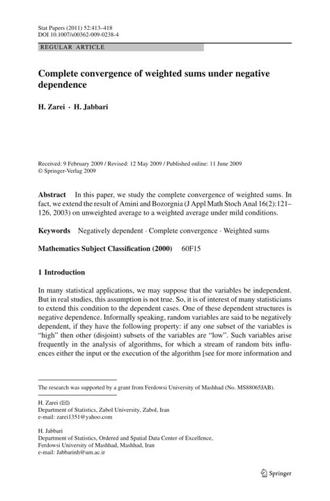 PDF Complete Convergence Of Weighted Sums Under Negative Dependence