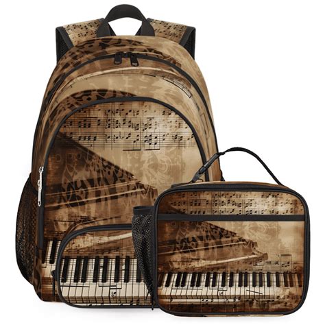Herdesigns Piano Keys Backpack With Lunch Box Music Note Theme