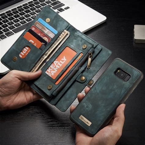 갤럭시 S8 크레이지 호스 텍스처 수평 플립 분리형 뒷면 커버 가죽 케이스 카드 슬롯 및 지갑 및 포토 프레임 파란색