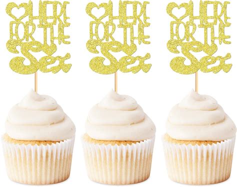 Ercadio 24 Pack Here For The Sex Cupcake Toppers Gold Glitter Here For The Sex