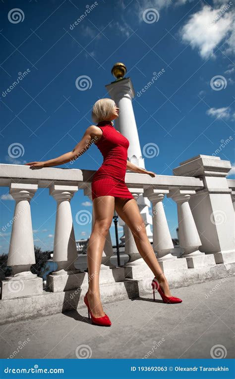 Girl With Perfect Legs Posing At The City Square Stock Image Image Of