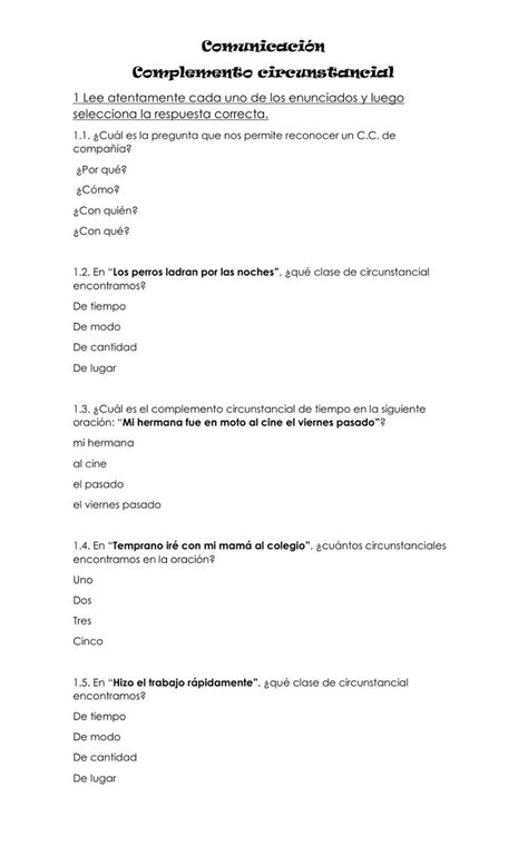 Interactive Exercise On Complemento Circunstancial