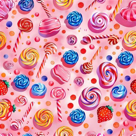 A Pink Background With A Rainbow Colored Candy And A Number Of Hearts Premium Ai Generated Image