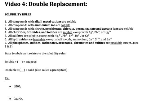 Solved Video 4 Double Replacement Solubility Rules 1 All
