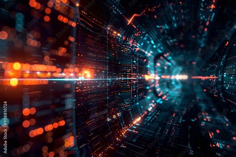 Dynamic Futuristic Digital Landscape Featuring Streams Of Data Illuminated By Vibrant Orange