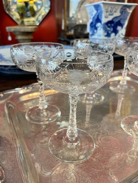 Hand Etched Champagne Cocktail Coupes From The 1940s Antique Lamp