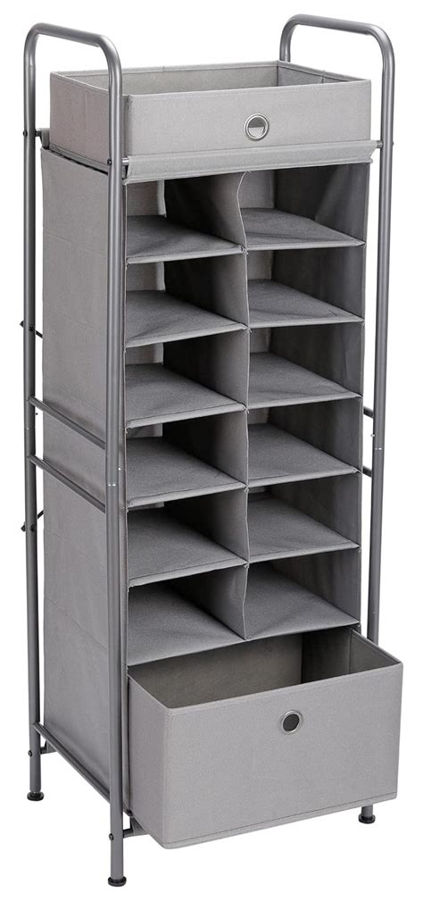 Daizuy 12 Cubby Vertical Shoe Rack Organizer With Large Drawer Grey