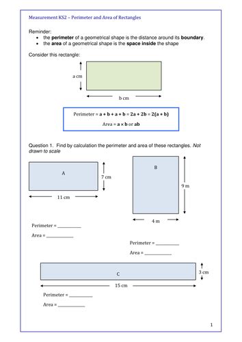 Maths Ks2 Perimeter And Area Year 5 And For Revision And Practice At
