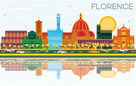 Florence Italy City Skyline With Color Buildings Blue Sky And
