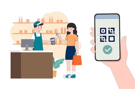 Premium Vector Cashless Payment System Woman Use Mobile Cashless Payment System Or Scan Qr