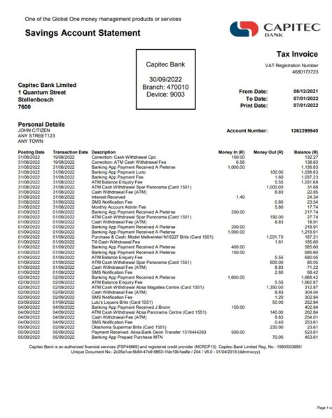 Capitec Bank Statement Template 100 Free