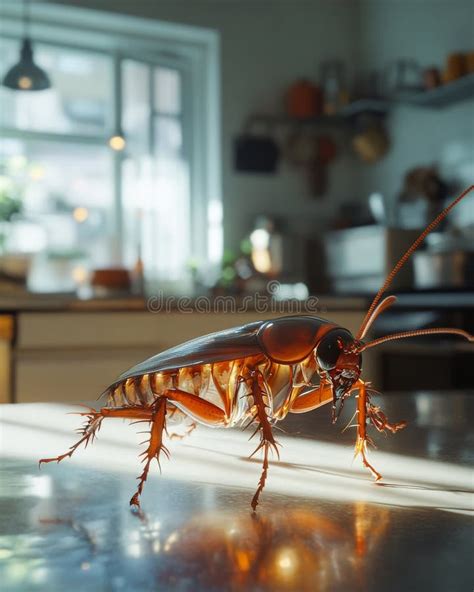 A Close Up Of A Cockroach Crawling In A Kitchen Setting This Image Captures The Details And
