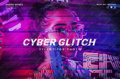 Cyber Glitch Photo Effect Premium Psd