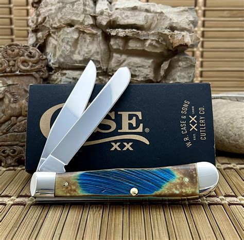 Custom Case Xx Trapper Knife Hand Fired Mediterranean Blue