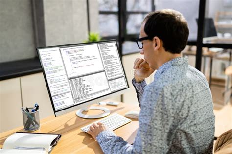 Computer Programmer Writing Program Code On Computer Stock Image