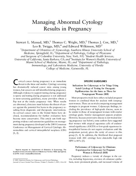 Pdf Managing Abnormal Cytology Results In Pregnancy