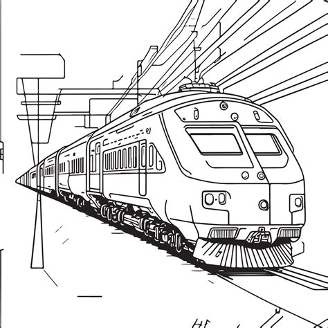 Vector Line Art Train In Motion Train Line Drawing Clip Art 25389223