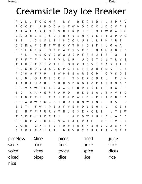 Creamsicle Day Ice Breaker Word Search Wordmint