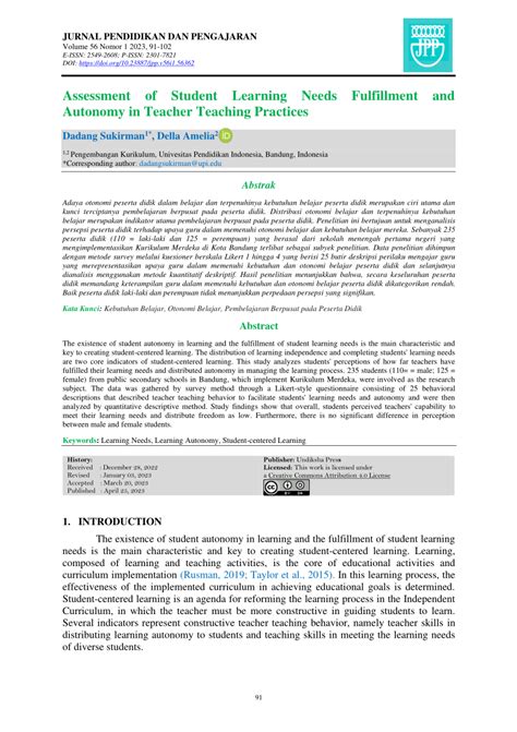 Pdf Assessment Of Student Learning Needs Fulfillment And Autonomy In