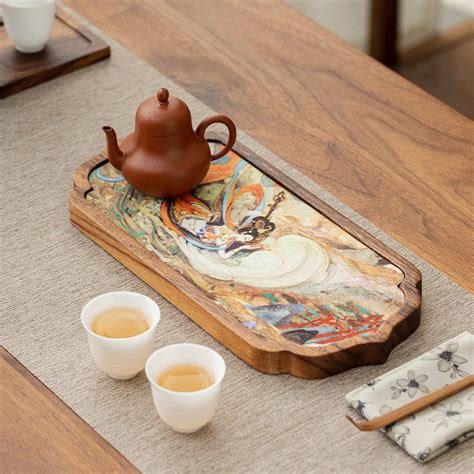 胡桃木新中式家用茶盘禅意茶席吸水实木干泡台干泡盘摆件双面茶席