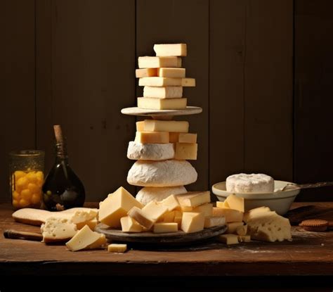 Premium Ai Image Cheese Stack On Wooden Shelf
