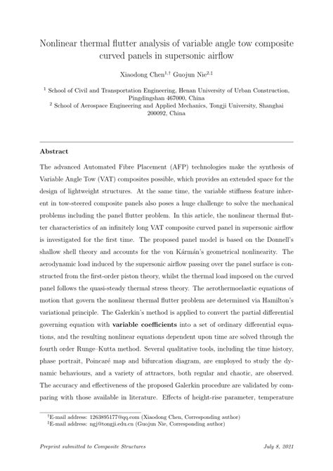 Pdf Nonlinear Thermal Flutter Analysis Of Variable Angle Tow Composite Curved Panels In