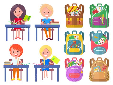 Smiling Classmates Sitting At Desktop With Notebook Design Pupil