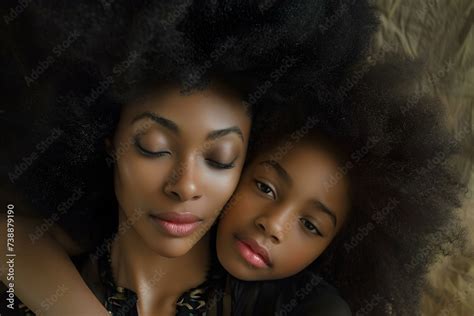 A Mother And Daughter Lovingly Share The Beauty Of Afro Hair Concept