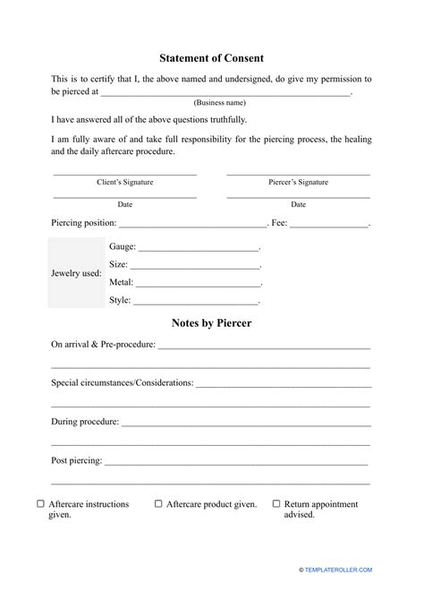 Piercing Consent Form Fill Out Sign Online And Download Pdf