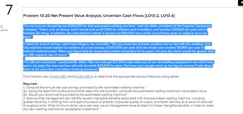 Solved 7 Problem 13 20 Net Present Value Analysis Uncertain