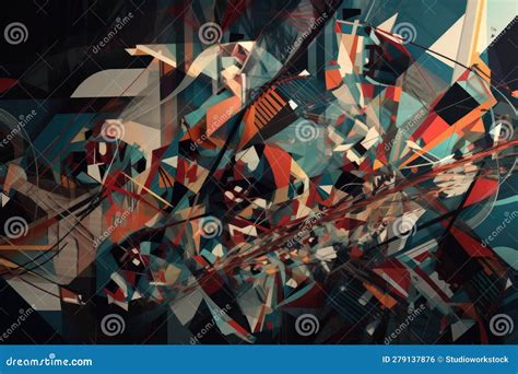 Deconstructed And Fragmented Shapes In Motion With Repeated Patterns And Geometric Shapes Stock