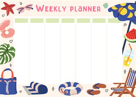 Weekly Summer Planner Cute Design Notebook Template Planning Of