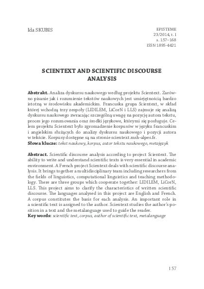Pdf Scientist And Scientific Discourse Analysis