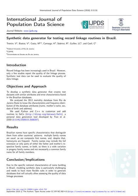 Pdf Synthetic Data Generator For Testing Record Linkage Routines In
