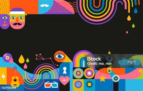 기하학적 추상적 인 배경 거리 벽 예술 개념 축제 거리 박람회 카니발 이벤트 포스터 배너 디자인 벡터 디자인 및 일러스트레이션 뮤직 페스티발에 대한 스톡 벡터 아트 및 기타