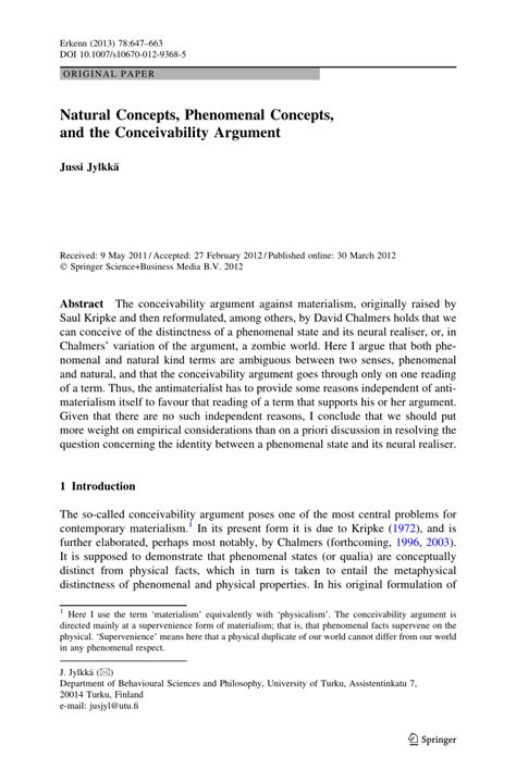 Pdf Natural Concepts Phenomenal Concepts And The Conceivability
