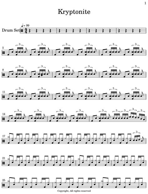 Kryptonite Sheet Music For Drum Set