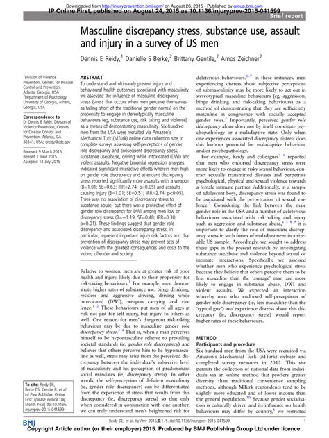 Pdf Masculine Discrepancy Stress Substance Use Assault And Injury