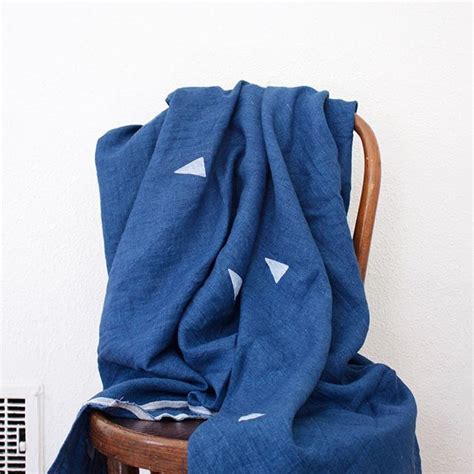 Indigo Dyed And Block Printed Linen Throw Indigo Linen Fabric For