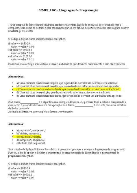 642576573 Simulado Sobre Condicionais E Estruturas Em Python Studocu