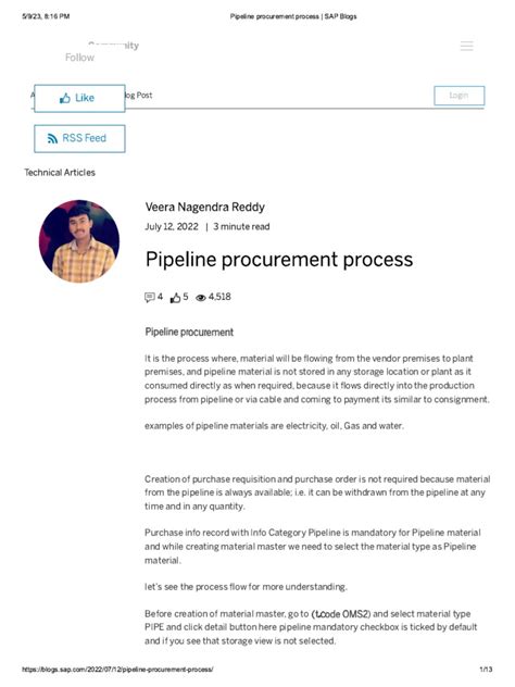 Pipeline Procurement Process Sap Blogs Pdf