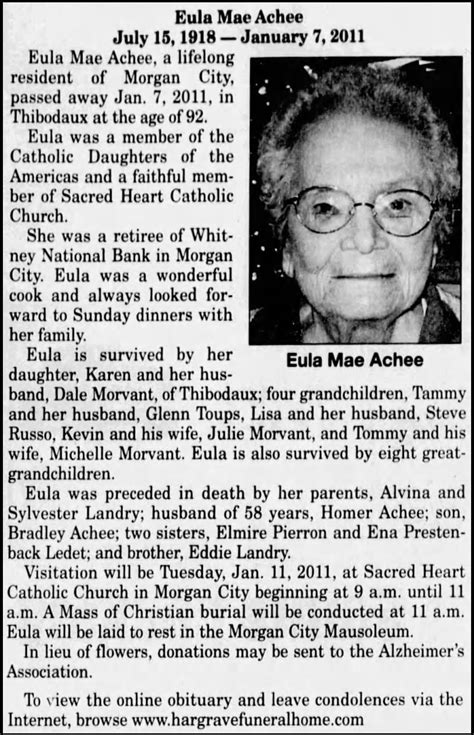 Eula Mae Landry Achee 1918 2011 Find A Grave Memorial