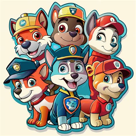 Un Perro De Dibujos Animados Con Un Oficial De Policía Pegatinas Paw