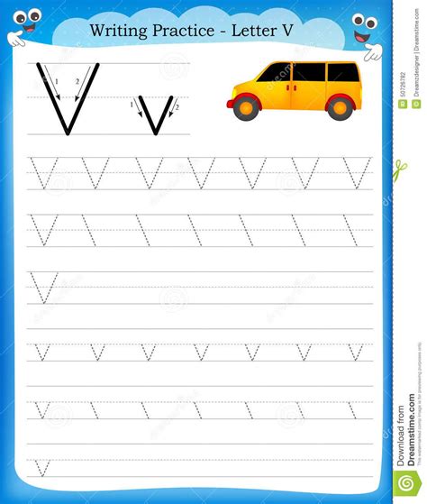 Writing Practice Letter V Printable Worksheet Stock Vector Royalty Free 232964266 Shutterstock