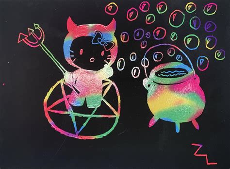 Devil Hello Kitty Is Summoning Bubbles From Her Rainbow Cauldron🌈🖤 I