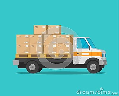 Delivery Truck With Parcel Cargo Boxes Vector Illustration Flat