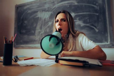 Teacher Yelling In Class Using A Loud Megaphone Stock Image Image Of