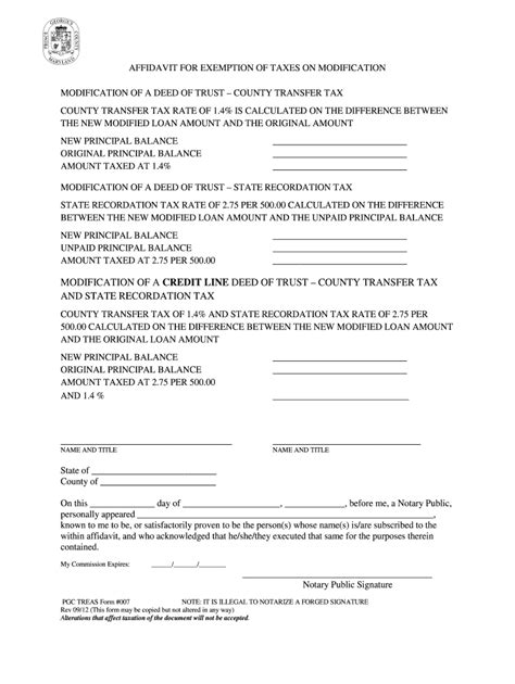 Fillable Online Modification Of Deed Of Trust Tax Exemption Affidavit