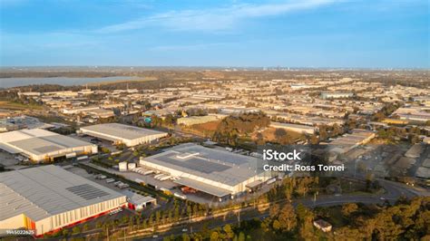 Aerial View Of An Industrial Zone With Factories And Warehouses Stock
