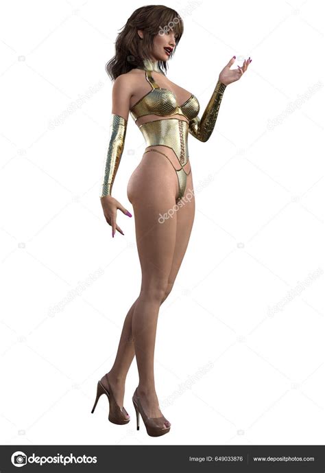 Attractive Woman Golden Lingerie High Heels Shoes Rendering — Stock